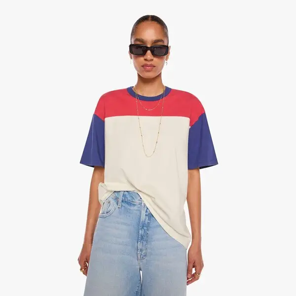 MOTHER The Blockdown Fluff Tee In Tomato N Estate Blue - Red