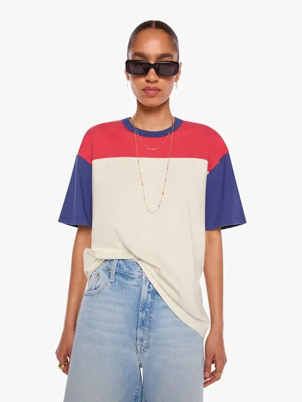 MOTHER The Blockdown Fluff Tee In Tomato N Estate Blue - Red
