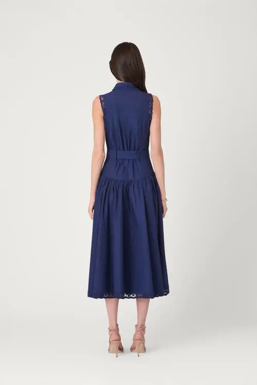 Shoshanna Cotton Mesh Detail Bradley Dress