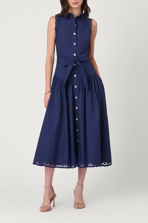 Shoshanna Cotton Mesh Detail Shirtdress - Indigo