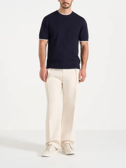 Manière De Voir Wyatt Contrast Knit T Shirt - Navy