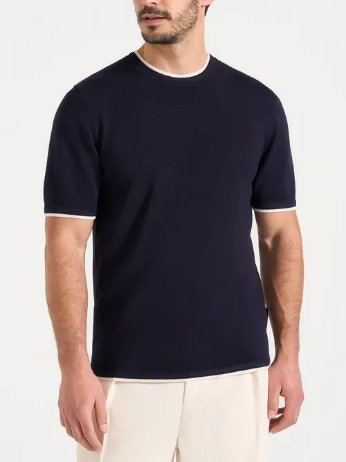 Manière De Voir Wyatt Contrast Knit T Shirt - Navy