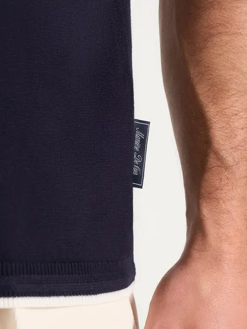 Manière De Voir Wyatt Contrast Knit T Shirt - Navy