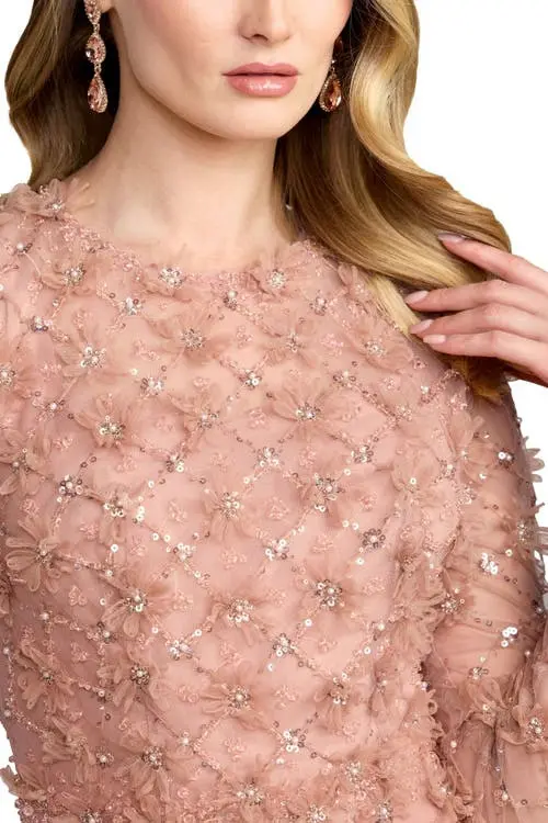 Mac Duggal High Neck Floral Embellished A-line Gown