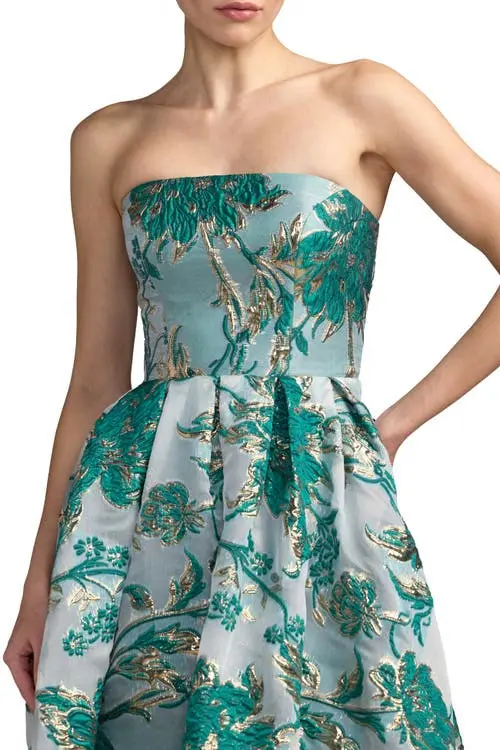Mac Duggal Strapless Brocade Midi Dress With Pockets