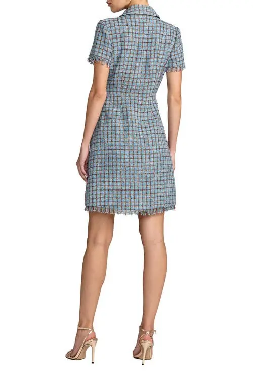 Mac Duggal Collared Tweed Mini Dress With Fringe Trim
