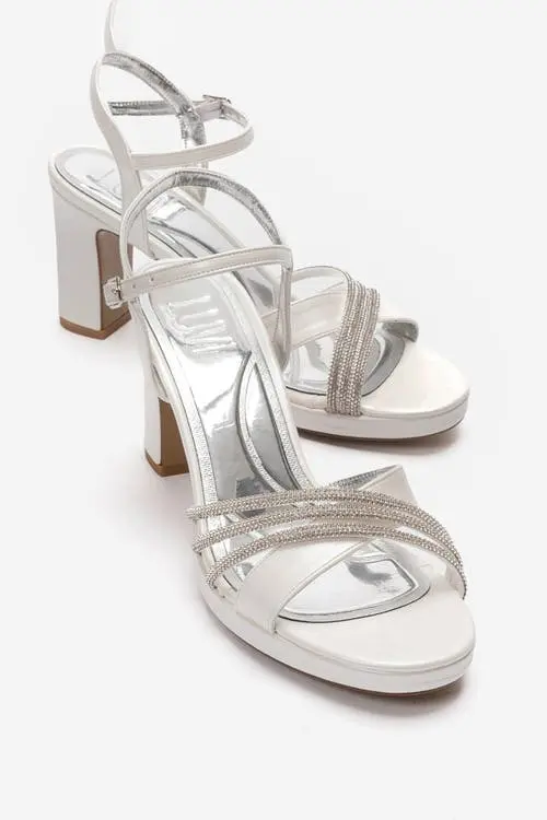 PROLOGUE SHOES Jarena Block Heel Ankle Strap Sandal - Ivory