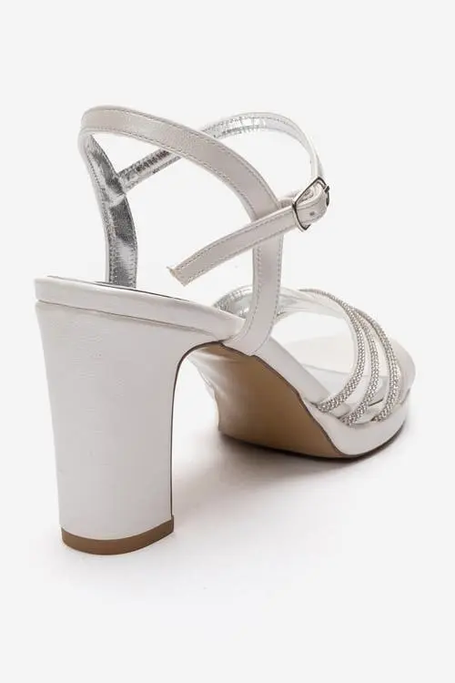 PROLOGUE SHOES Jarena Block Heel Ankle Strap Sandal - Ivory