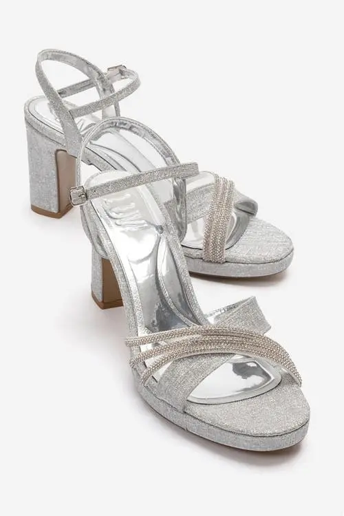 PROLOGUE SHOES Jarena Block Heel Ankle Strap Sandal - Silver