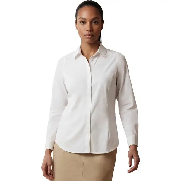 JESSICA LONDON Poplin Comfort Fit Shirt With Stretch - White
