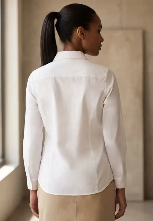 JESSICA LONDON Poplin Comfort Fit Shirt With Stretch - White