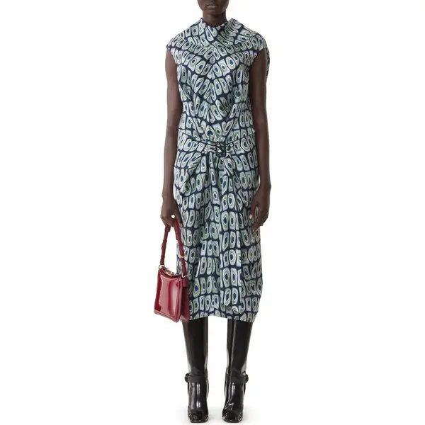 LANVIN Printed Cape Dress In Silk