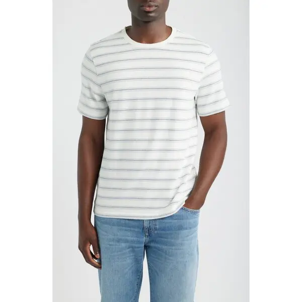 WAX LONDON Dean Stripe Organic Cotton T-shirt - Ecru/blue