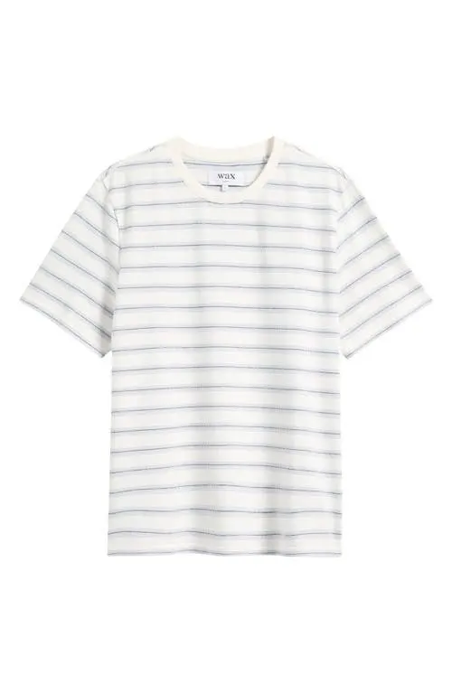 WAX LONDON Dean Stripe Organic Cotton T-shirt - Ecru/blue
