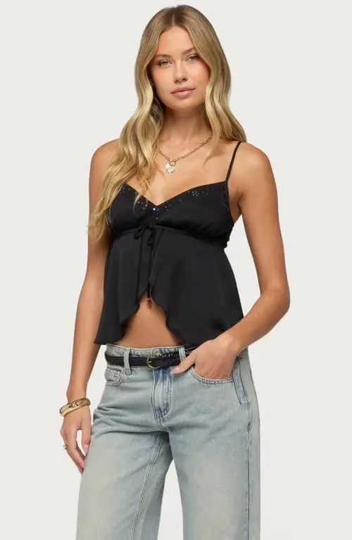 EDIKTED Liby Sequin Split Front Babydoll Top