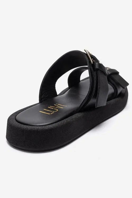 FOREVER & ALWAYS SHOES Dorel Leather Buckle Sandal - Black