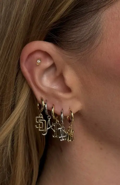 LUV AJ Mlb New York Yankees Logo Charm Huggie Hoop Earrings - Silver