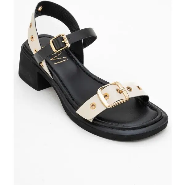 FOREVER & ALWAYS SHOES Rabel" Leather Block Heel Sandal - Black