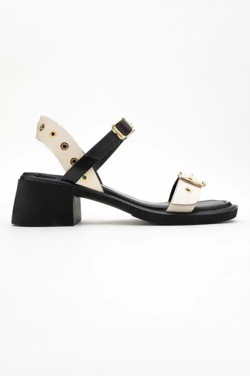 FOREVER & ALWAYS SHOES Rabel" Leather Block Heel Sandal