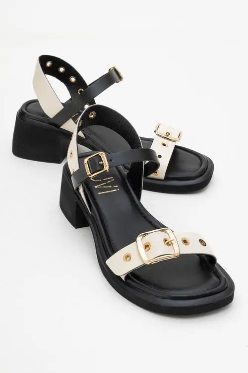 FOREVER & ALWAYS SHOES Rabel" Leather Block Heel Sandal