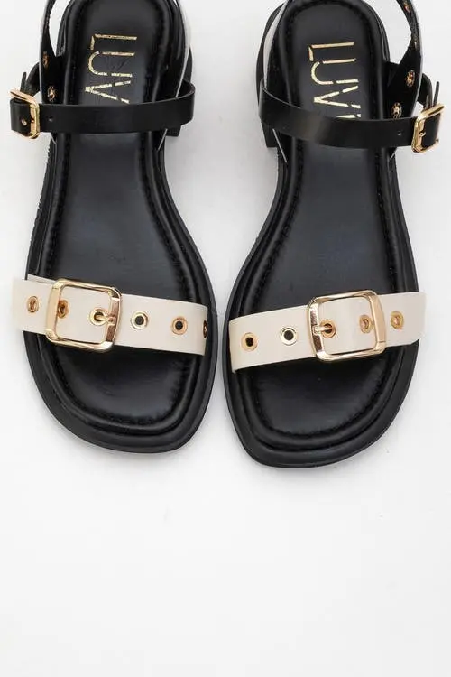 FOREVER & ALWAYS SHOES Rabel" Leather Block Heel Sandal
