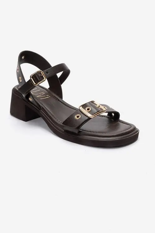 FOREVER & ALWAYS SHOES Rabel Leather Block Heel Sandal