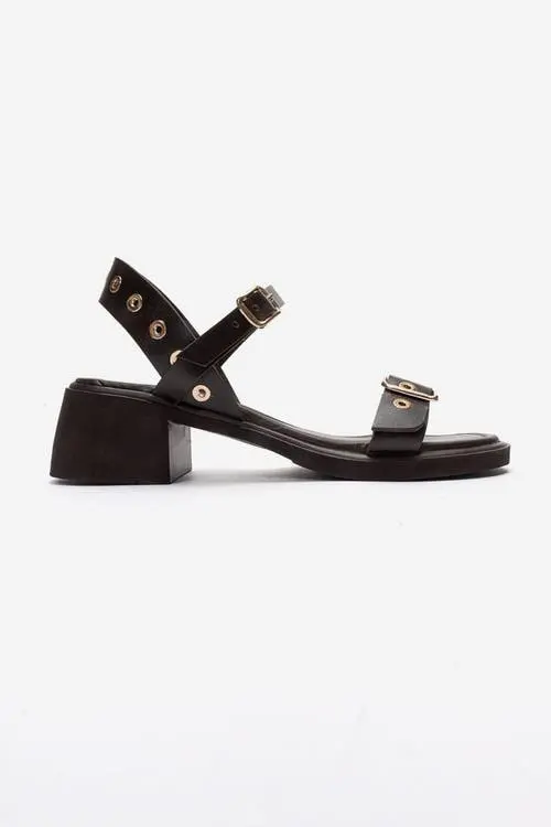 FOREVER & ALWAYS SHOES Rabel Leather Block Heel Sandal