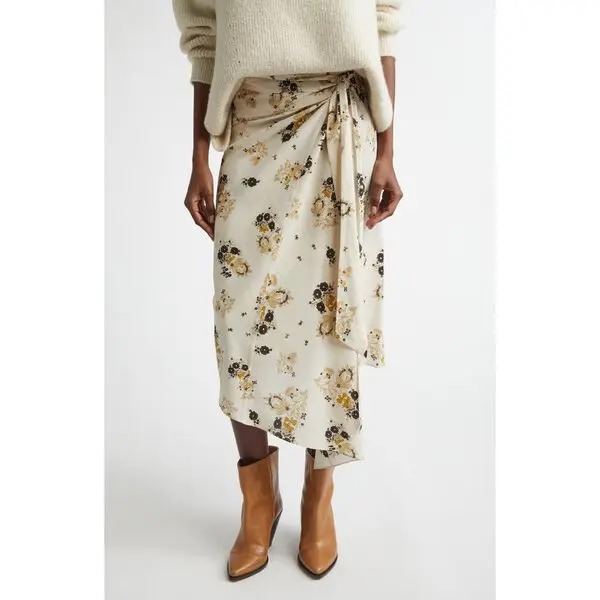 Isabel Marant Étoile Faniry Floral Asymmetrical Stretch Silk Midi Skirt - Ecru