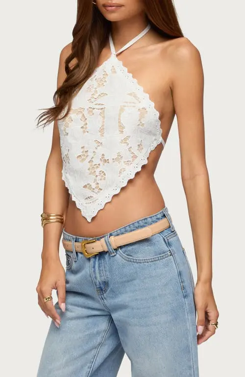 EDIKTED Handkerchief Lace Open Back Halter Top