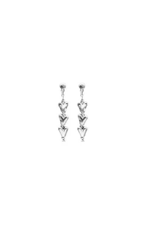 UNODE50 Long Earrings With Hearts Plated In Sterling