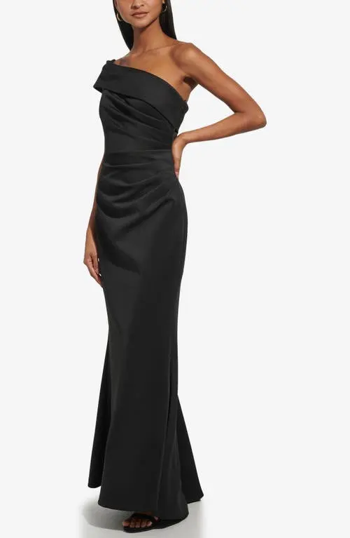 Eliza J One-shoulder Ruched Gown - Black