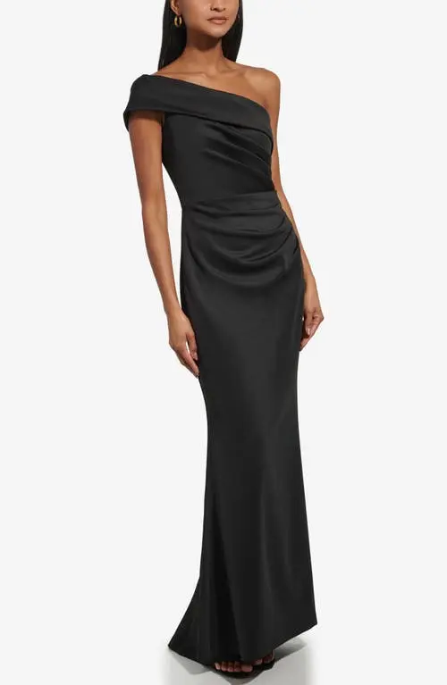 Eliza J One-shoulder Ruched Gown - Black