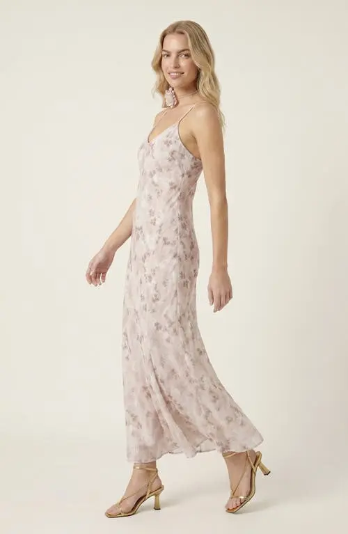 MODENAIRE Floral Satin Maxi Dress