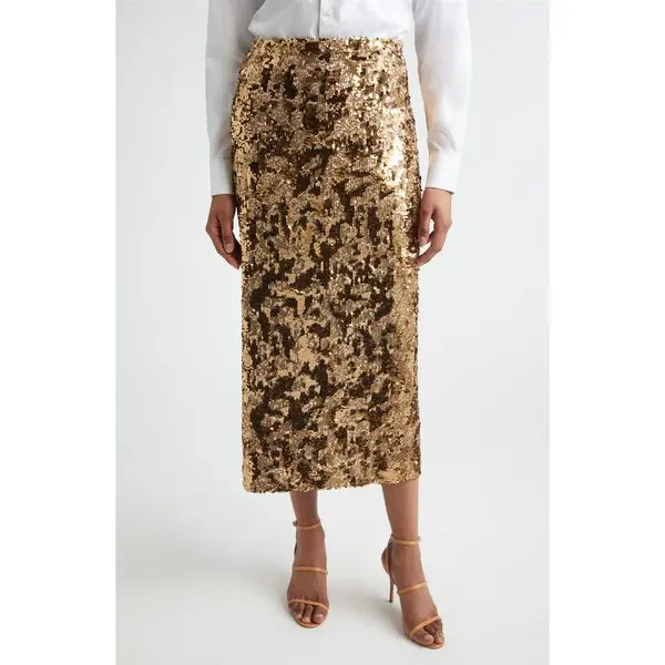 St. John Stevie Stretch Sequin Midi Skirt - Copper