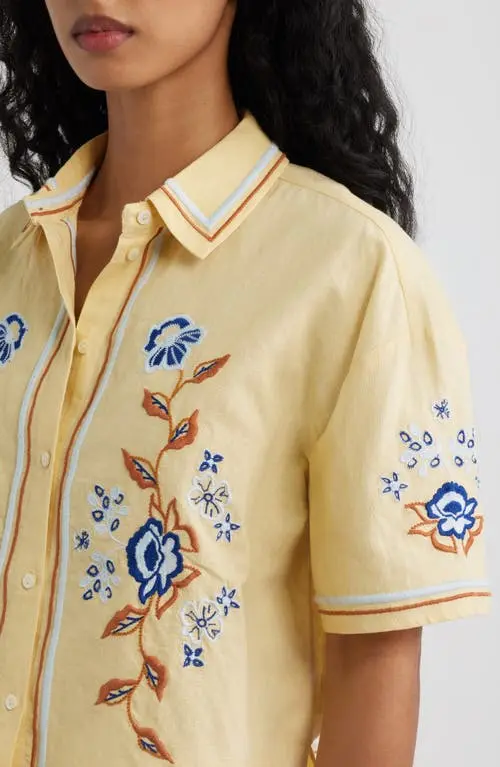 CLEOBELLA Wynona Floral Embroidered Cotton & Linen Top