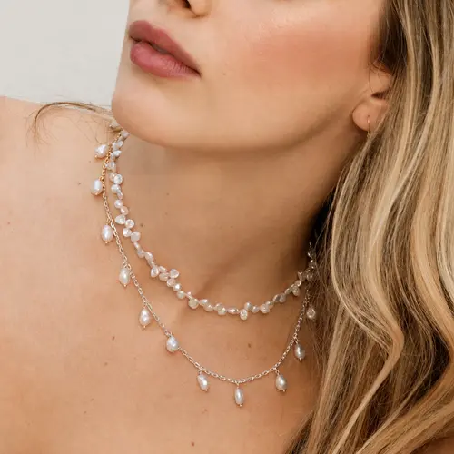 The Pearl Source White Freshwater Cultured Keshi Pearl Jasmine Necklace