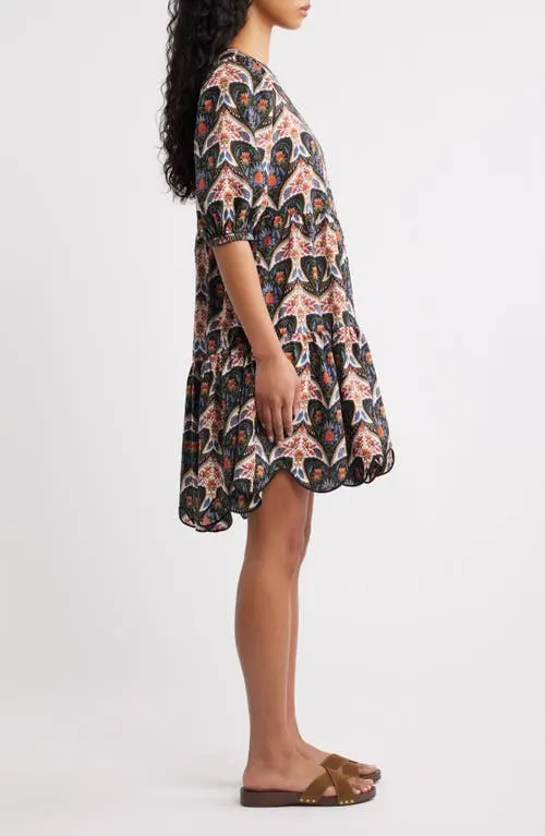 Farm Rio Porcelain Birds Print Puff Sleeve Minidress - Black