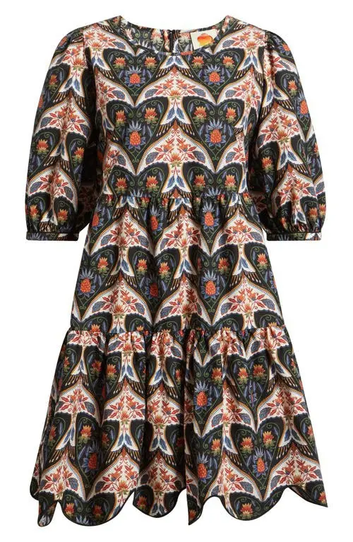 Farm Rio Porcelain Birds Print Puff Sleeve Minidress - Black
