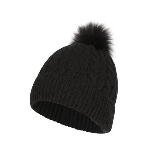 Mountain Warehouse Pom Pom Faux Fur Lined Beanie - Black
