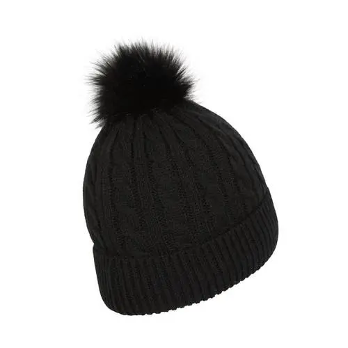 Mountain Warehouse Pom Pom Faux Fur Lined Beanie - Black