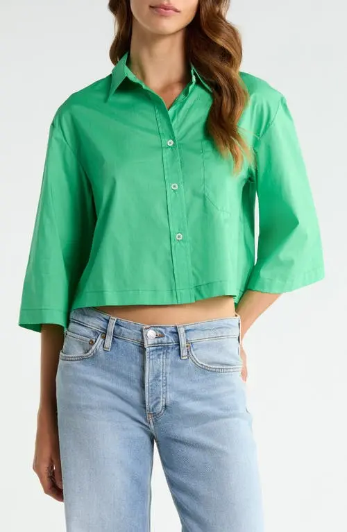 CISSA Cropped Cotton Button-up Shirt - Fern
