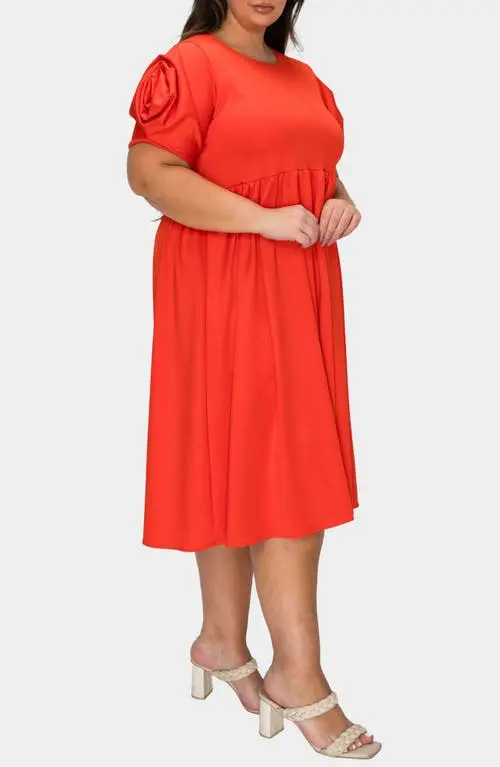 L I V D Rosie Florette Puff Sleeve Midi Dress - Red