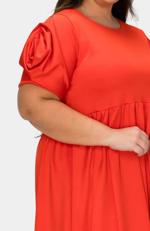L I V D Rosie Florette Puff Sleeve Midi Dress - Red