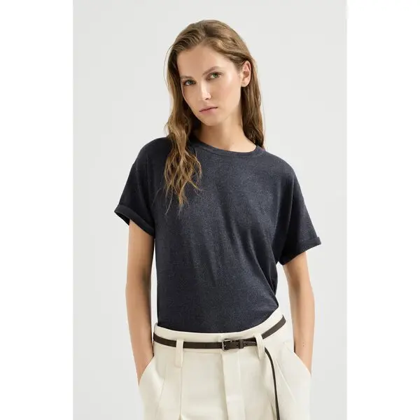 Brunello Cucinelli Sparkling Cashmere And Silk Lightweight Knit T-shirt - Blue
