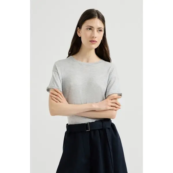 Brunello Cucinelli Sparkling Cashmere And Silk Lightweight Knit T-shirt - Light Grey
