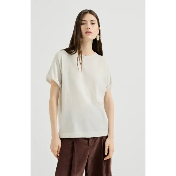Brunello Cucinelli Sparkling Cashmere And Silk Lightweight Knit T-shirt - Milk