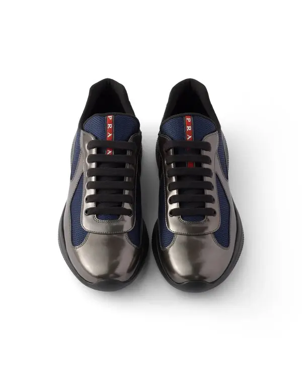 Prada America's Cup Metallic Leather And Bike Fabric Sneakers - Grey