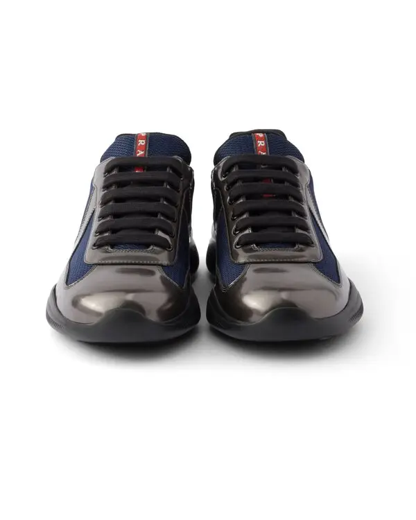 Prada America's Cup Metallic Leather And Bike Fabric Sneakers - Grey