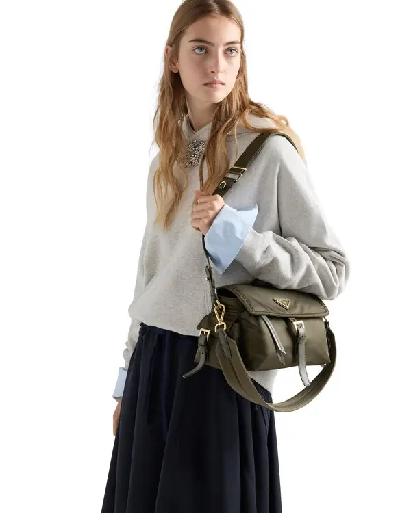Prada Medium Re-nylon Shoulder Bag With Flap - Green