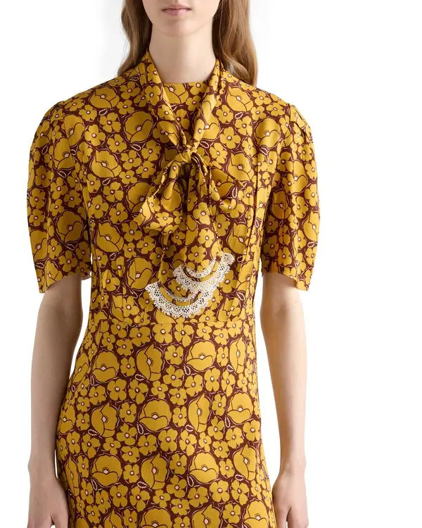 Prada Embroidered Printed Sable Dress